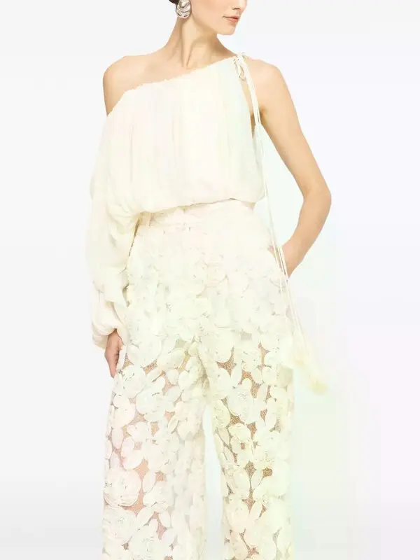NISSA Asymmetrical Chiffon Blouse With Tassel Detail