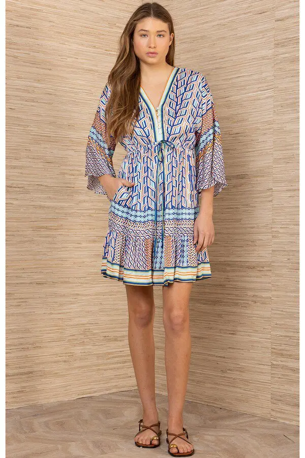 Hale Bob Theia Charmeuse Kimono Mini Dress - Blue