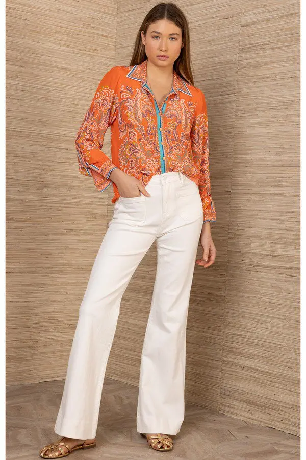 Hale Bob Quill Silk Top - Orange