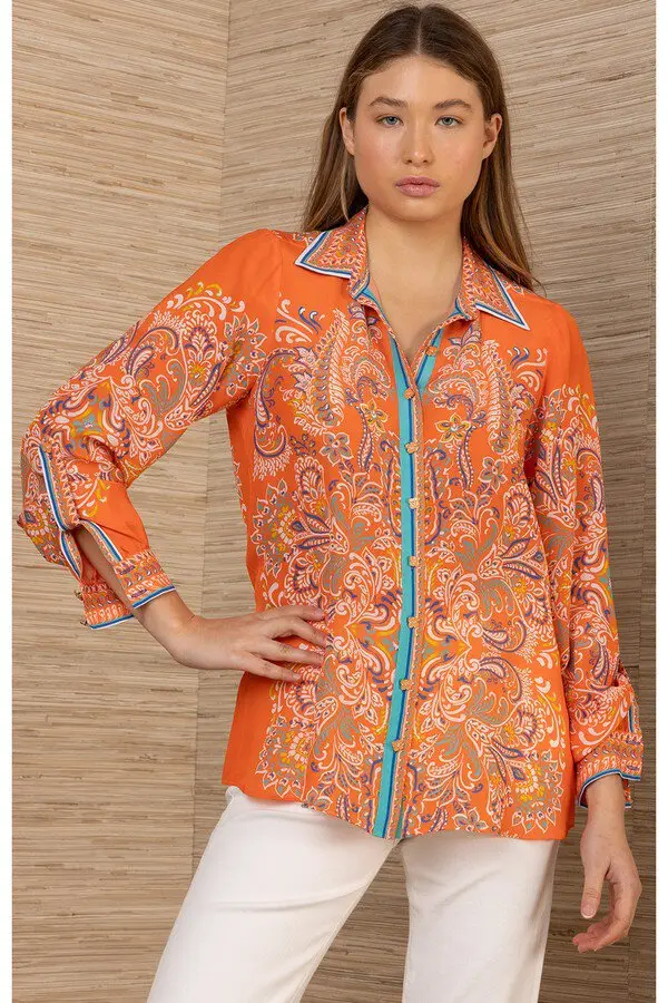 Hale Bob Quill Silk Top - Orange