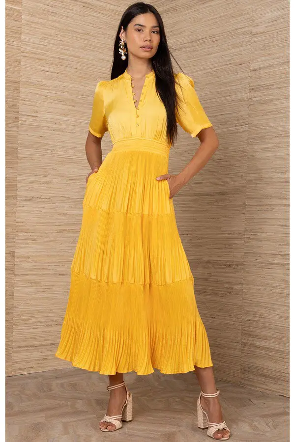 Hale Bob Vale Charmeuse Solid Maxi Dress - Yellow