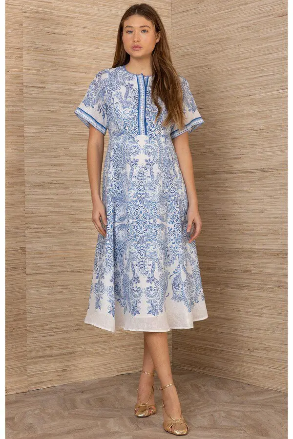 Hale Bob Michael Linen Midi Dress - Blue