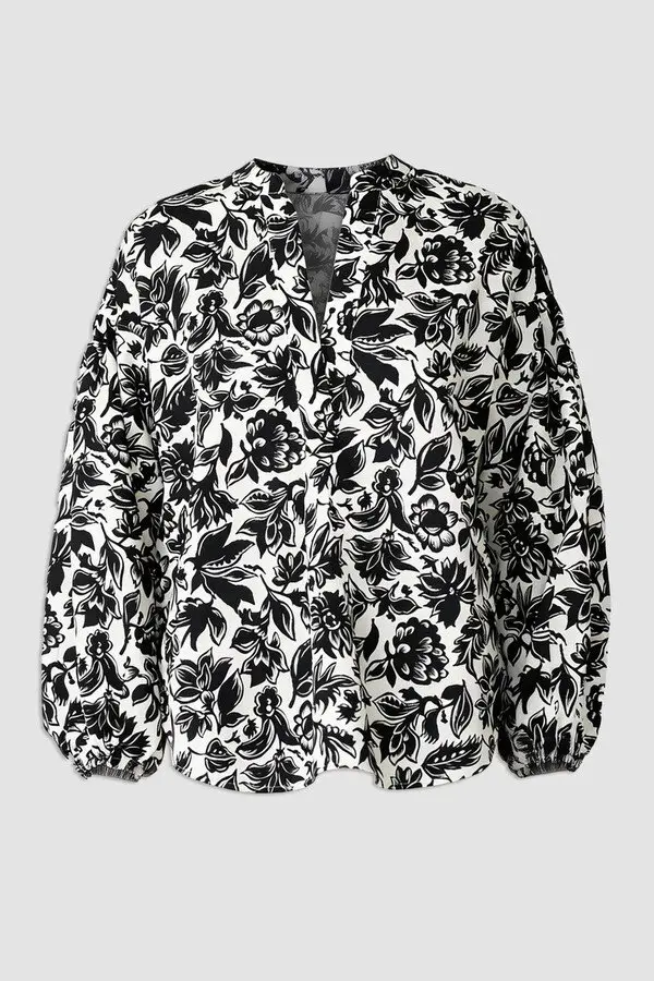 CALLAS MILANO Keaton Shirt With Lantern Sleeves Black/white - Gray / Black / White