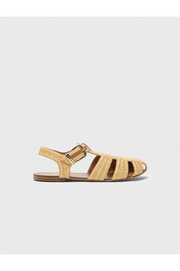 Maje Braided Raffia-effect Flat Sandals - Gold