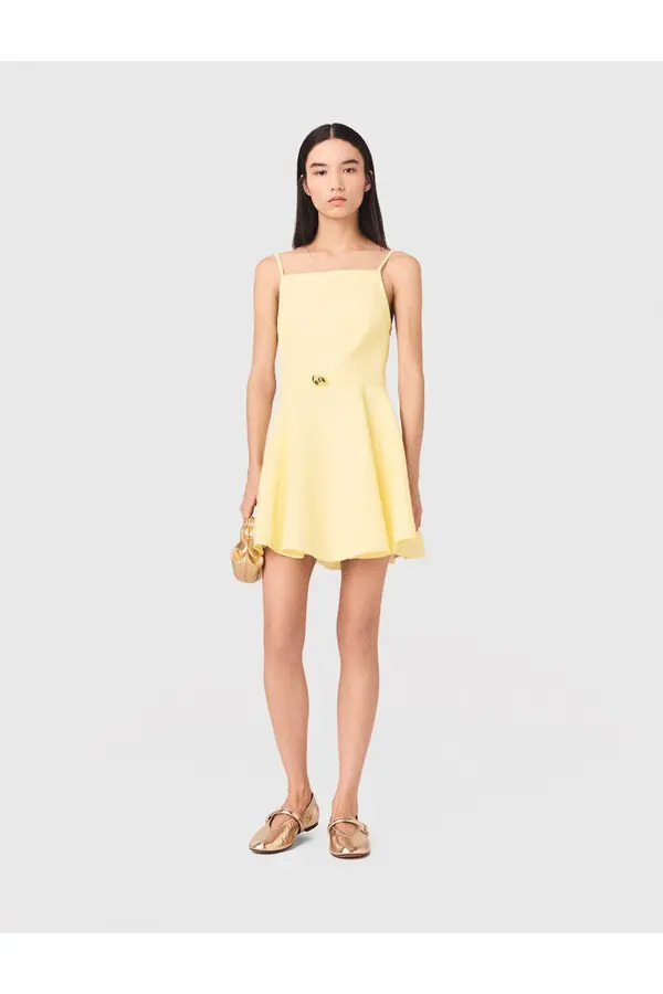 Maje Fit-and-flare Mini Dress With Linen Belt - Yellow