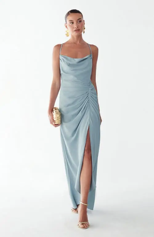 BWLDR Eliza Draped Maxi Dress - Icy Blue