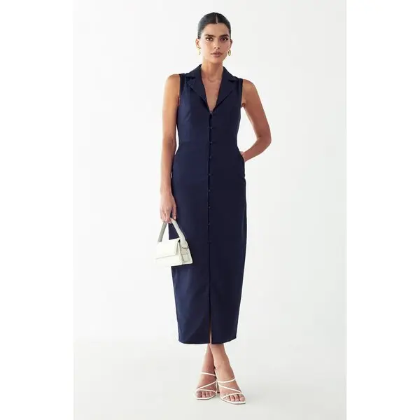 WILLA Barossa Midi Dress - Navy Blue