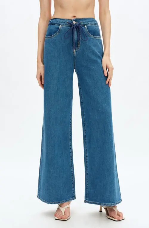 BAYEAS Zephyrine Drawstring High Waist Wide Leg Jeans - Medium Blue