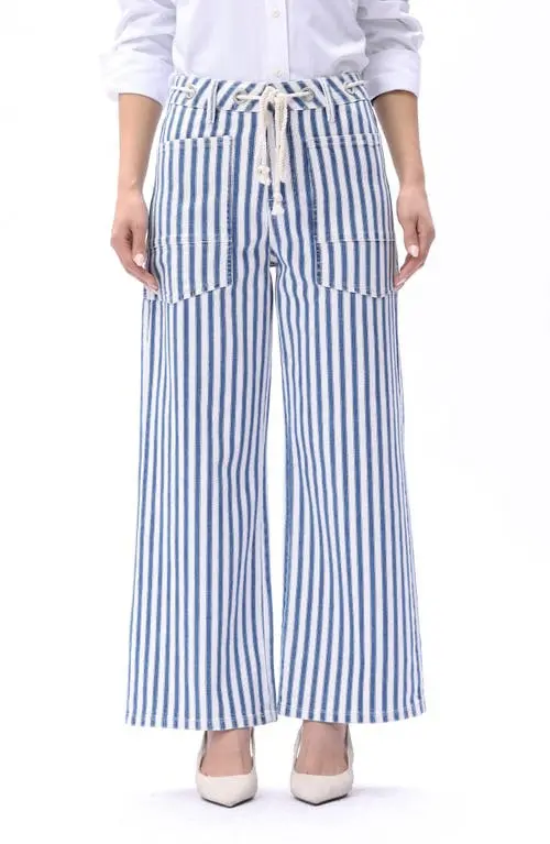 BAYEAS Tamsin Drawstring High Waist Wide Leg Jeans - White And Blue