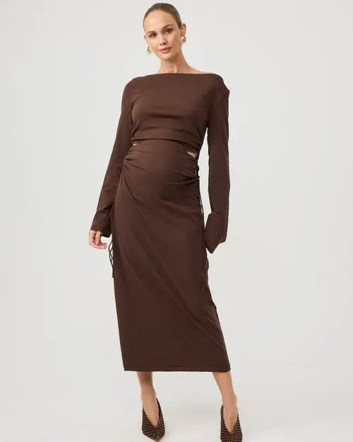PORTIER Aura Midi Dress - Brown