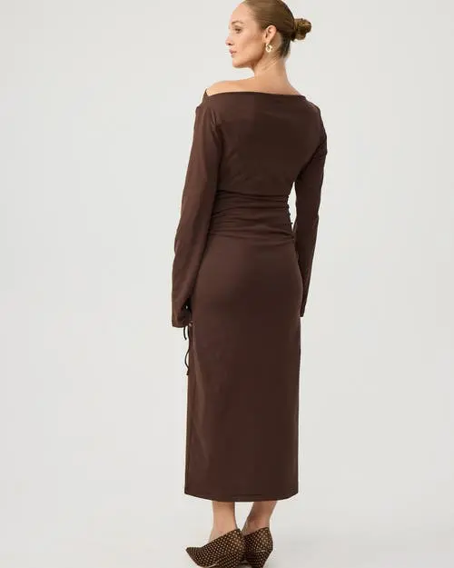 PORTIER Aura Midi Dress - Brown
