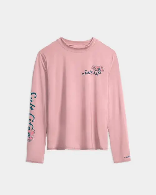 SALT LIFE Sailing Tropics Performance Long Sleeve Tee - Rose Bud Heather