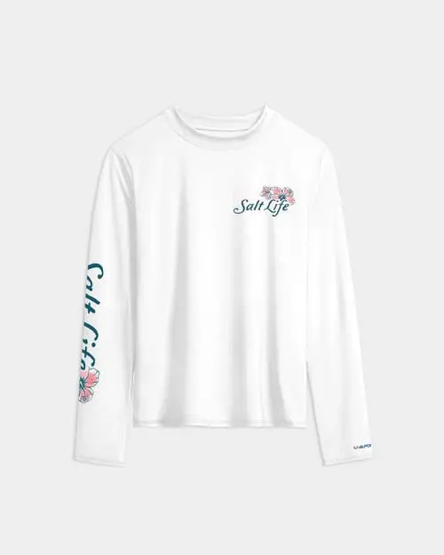 SALT LIFE Sailing Tropics Performance Long Sleeve Tee - White