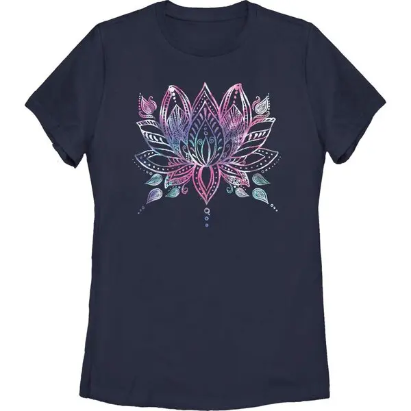 LOST GODS Lotus Flower Sketch Graphic T-shirt - Navy Blue