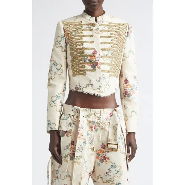 Alexander McQueen Embroidered Floral Jacquard Crop Jacket
