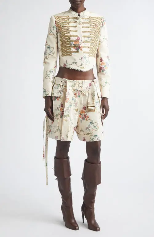 Alexander McQueen Embroidered Floral Jacquard Crop Jacket