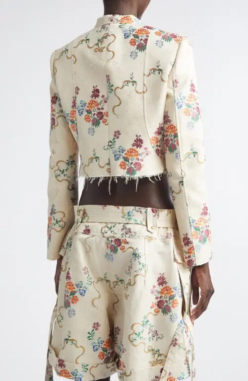 Alexander McQueen Embroidered Floral Jacquard Crop Jacket