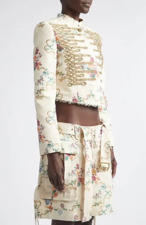 Alexander McQueen Embroidered Floral Jacquard Crop Jacket