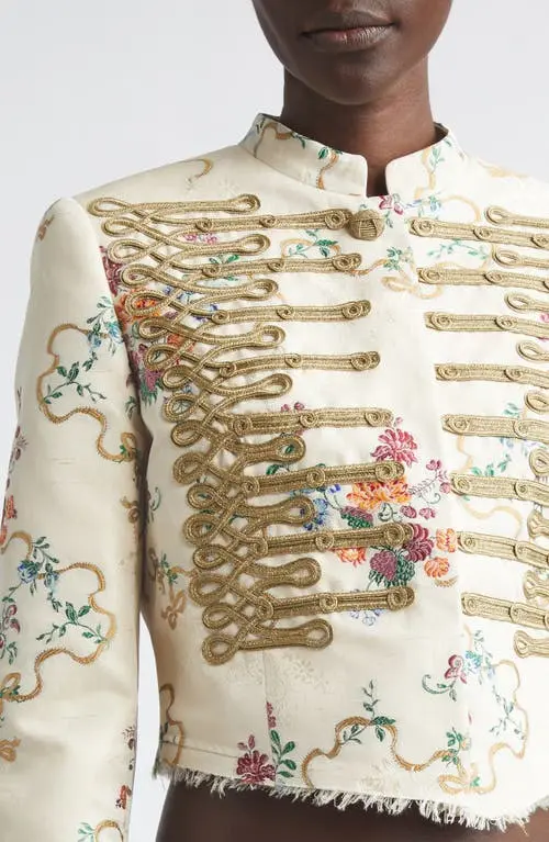Alexander McQueen Embroidered Floral Jacquard Crop Jacket