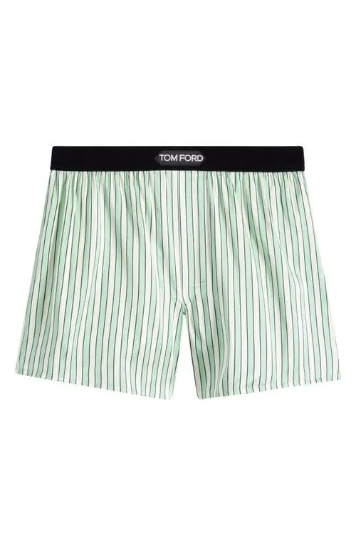TOM FORD Stripe Stretch Silk Boxer Shorts - Light Green/white