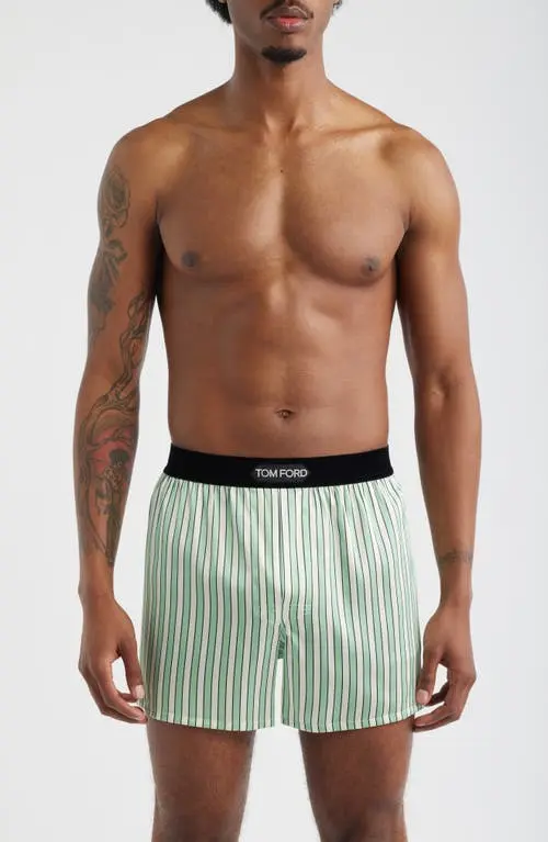 TOM FORD Stripe Stretch Silk Boxer Shorts - Light Green/white