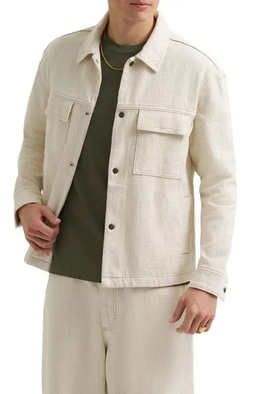 LEEM Jacquard Cotton Snap Overshirt - Natural Greige