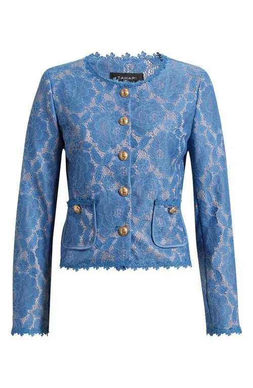 TAHARI ASL Bonded Lace Jacket - Blue Petal