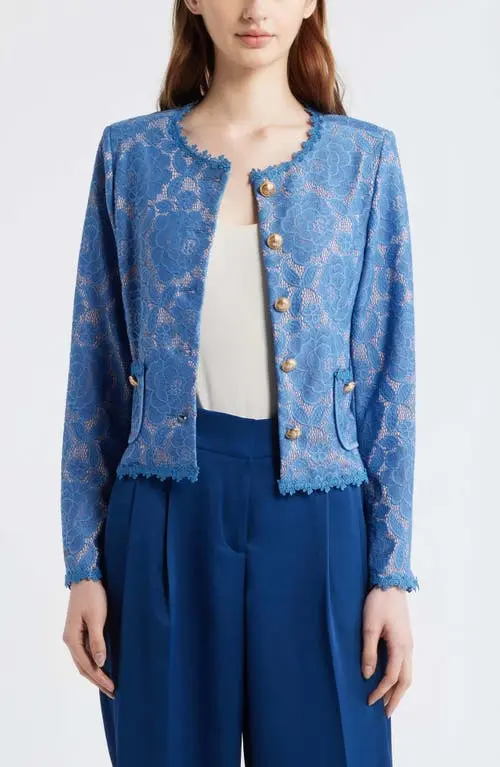 TAHARI ASL Bonded Lace Jacket - Blue Petal