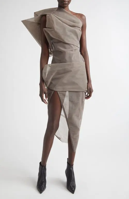 Rick Owens Claudia Tulle One-shoulder Top - Dust