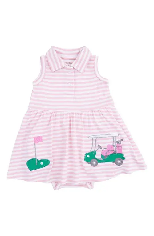 ANGEL DEAR Striped Golf Polo Skirted Romper - Pink White