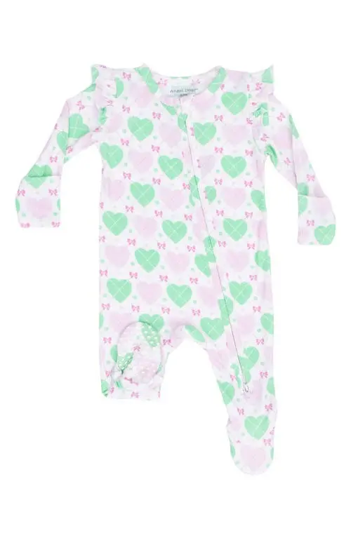 ANGEL DEAR Heart Argyle Zip Footie - Pink/green/ivory