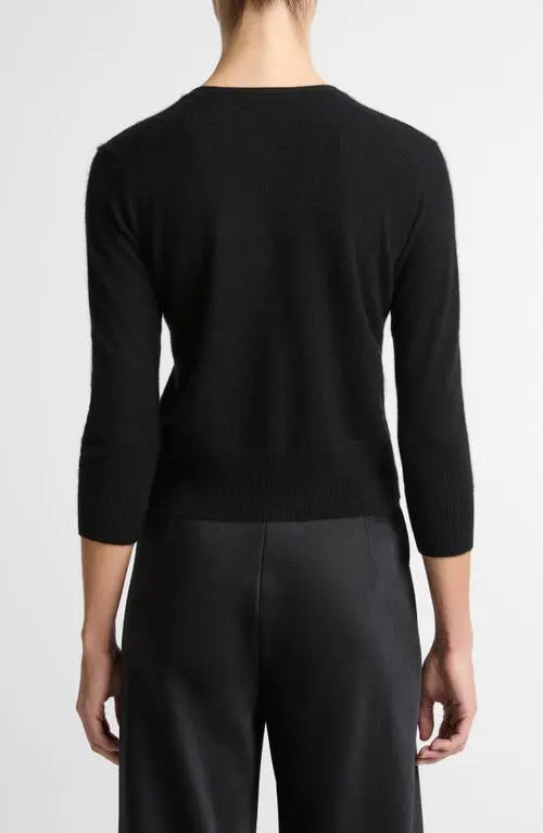 Vince Elbow Sleeve V-neck Cashmere & Silk Cardigan - Black