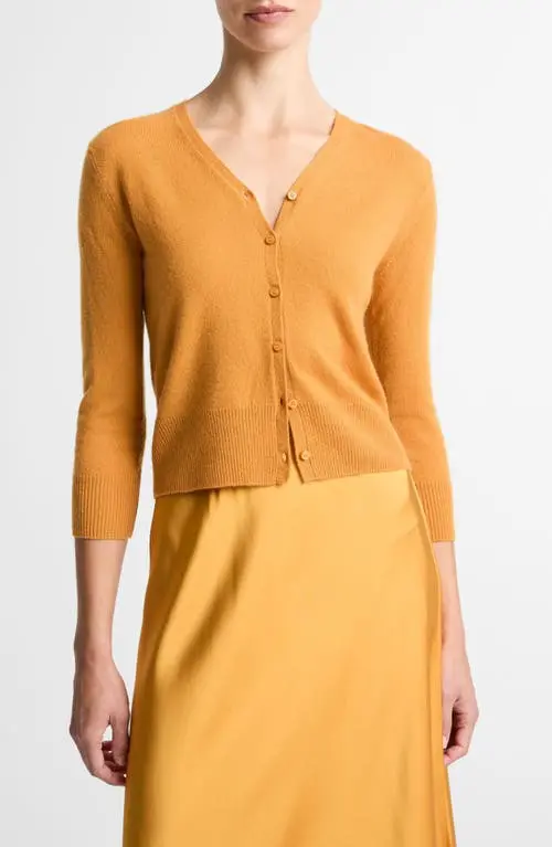 Vince Elbow Sleeve V-neck Cashmere & Silk Cardigan - Clementine