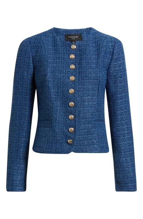 TAHARI ASL Bouclé Jacket - Riverside Blue