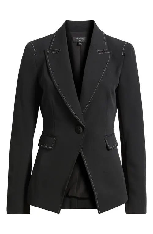 TAHARI ASL Topstitch One-button Blazer - Black White
