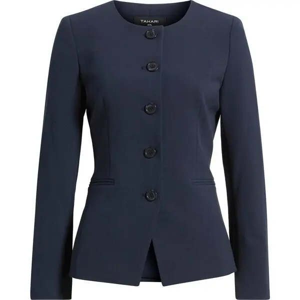 TAHARI ASL Collarless Button Jacket - New Navy