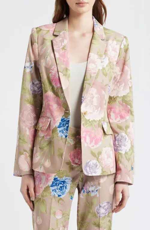 TAHARI ASL Floral Print Sateen Blazer - Taupe Multi