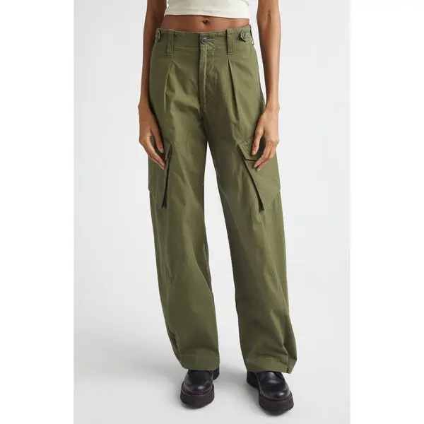 R13 Pleated Barrel Leg Cargo Pants - Olive Green