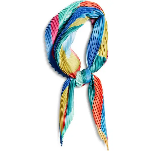 Echo Painterly Composition Pleated Diamond Scarf - Blue Multi