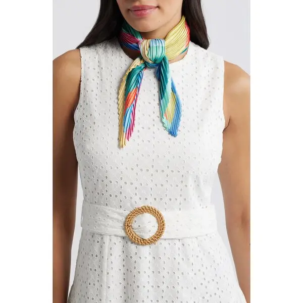 Echo Painterly Composition Pleated Diamond Scarf - Blue Multi