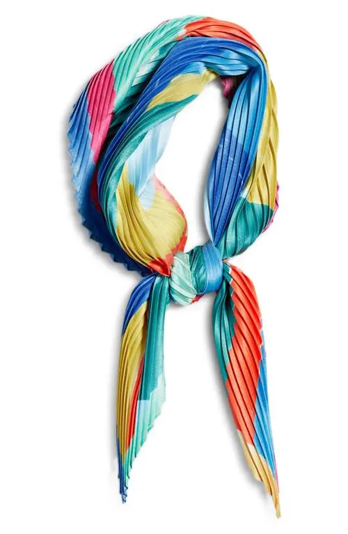 Echo Painterly Composition Pleated Diamond Scarf - Blue Multi