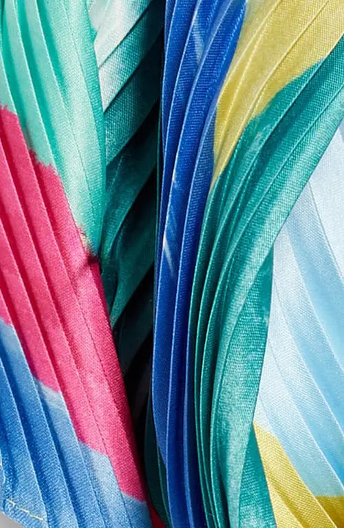 Echo Painterly Composition Pleated Diamond Scarf - Blue Multi