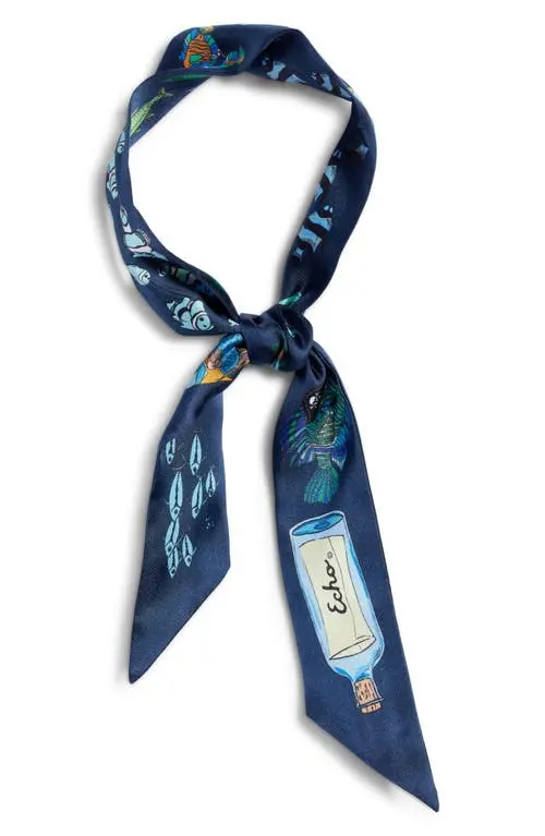 Echo At Sea Silk Ribbon Scarf - Navy