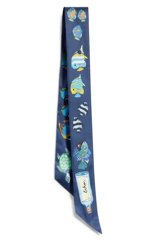 Echo At Sea Silk Ribbon Scarf - Navy