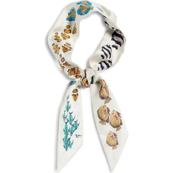 Echo At Sea Silk Ribbon Scarf - White Multi