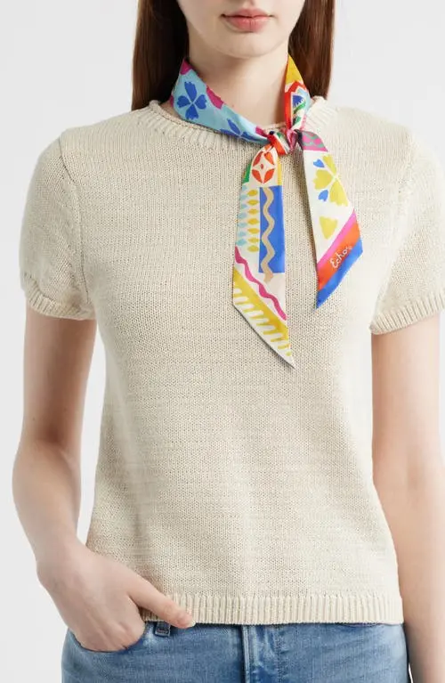 Echo Coastal Collage Silk Ribbon Scarf - White Multi