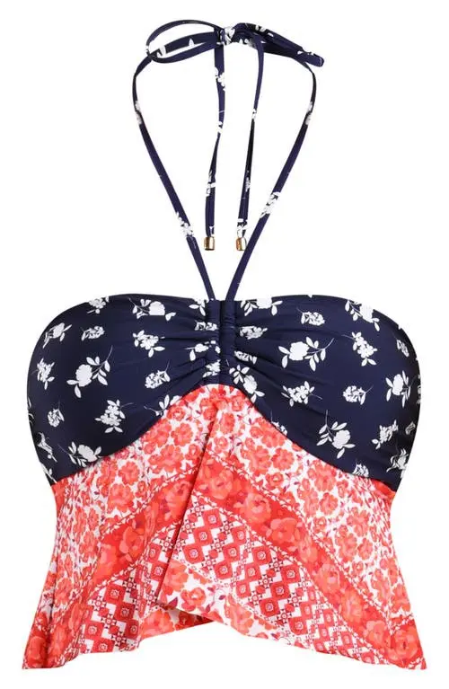 SUNSHINE 79 Flowers & Stripes Halter Bandeau Tankini Top