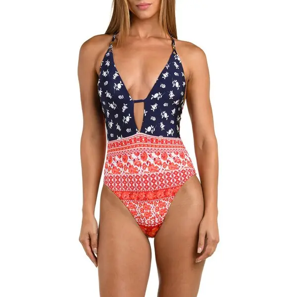 SUNSHINE 79 Floral & Striped One-piece Swimsuit - Red Multi