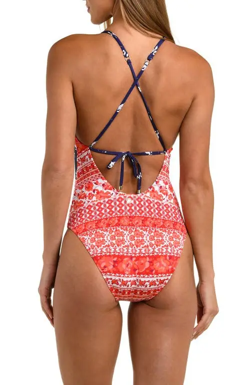 SUNSHINE 79 Floral & Striped One-piece Swimsuit - Red Multi