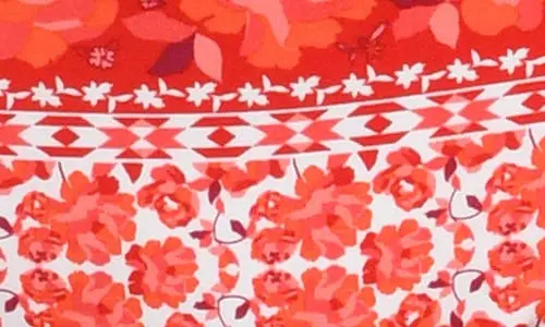 SUNSHINE 79 Flowers & Stripes Shirred Side Hipster Bikini Bottoms - Red Multi